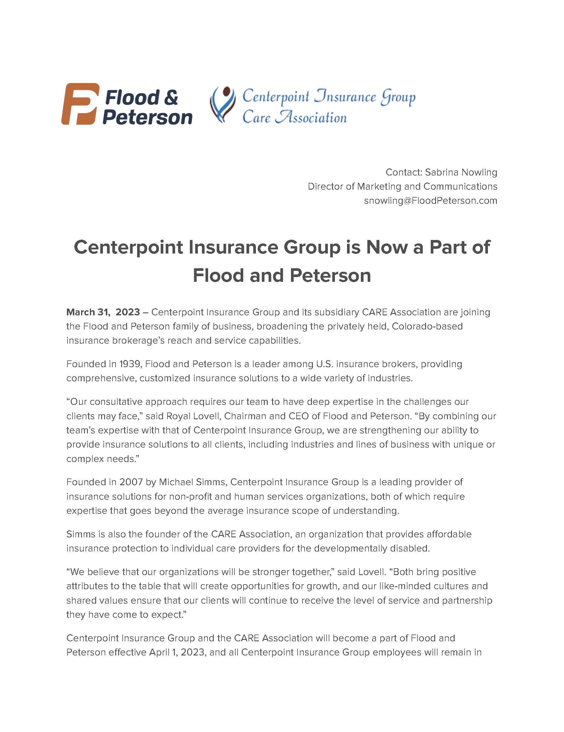 Centerpoint Insurance Group is Now a Part of Flood and Peterson - Flood ...